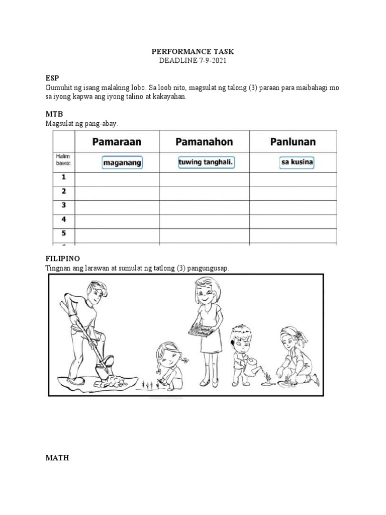 4th Quarter Performance Task ESP, MTB, FIL, MATH, MUSIC | PDF