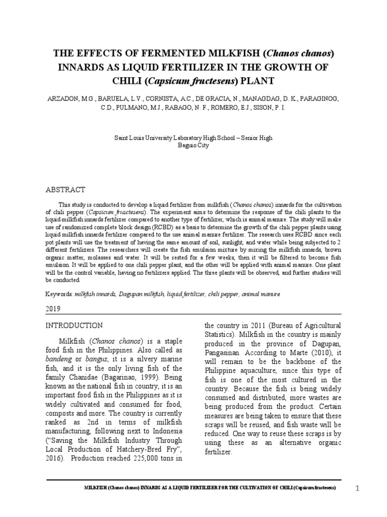 The Effects of Fermented Milkfish (Chanos Chanos) Innards As Liquid ...