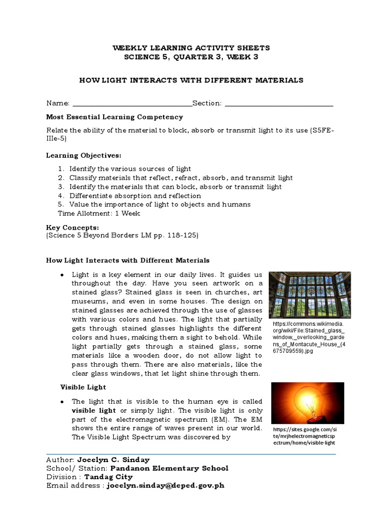 Grade 5 Q3 Week 3 | PDF | Light | Reflection (Physics)