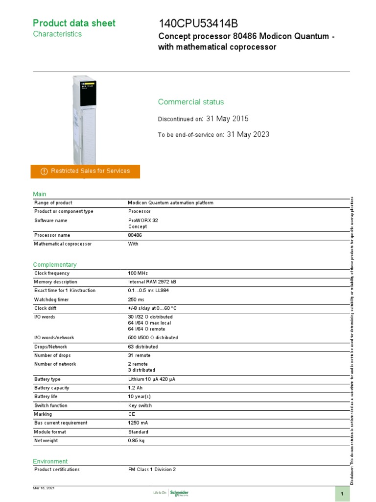 Modicon Quantum - 140CPU53414B | PDF | Central Processing Unit ...