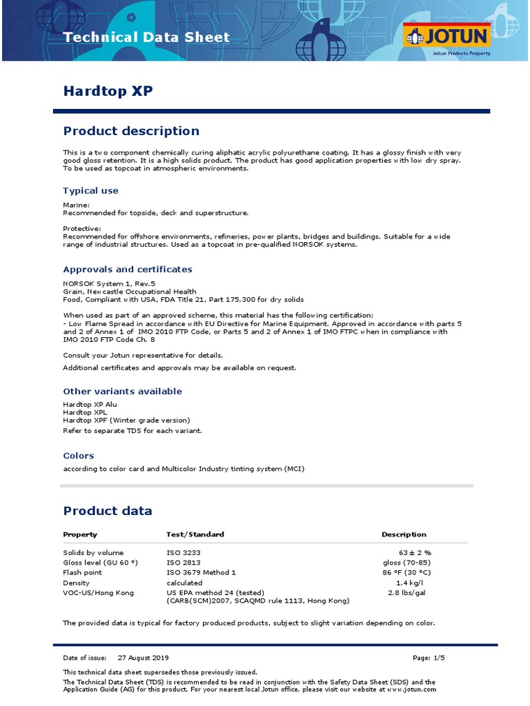 Technical Data Sheet for Hardtop XP Two Component Polyurethane Topcoat ...