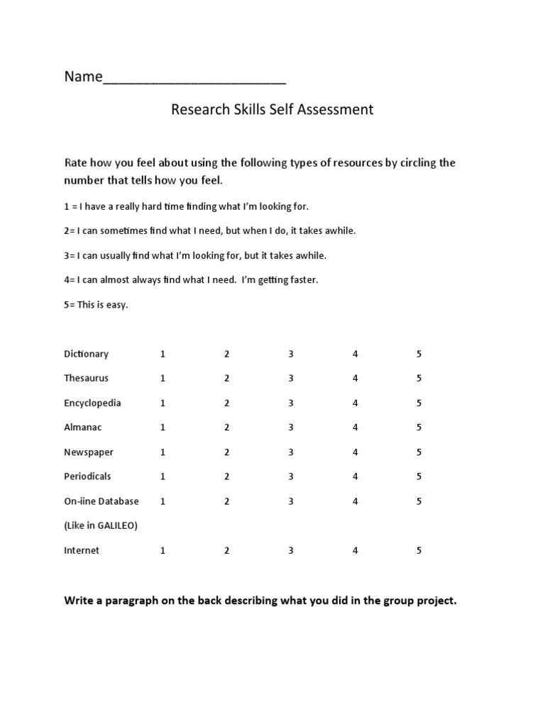 Research Skills Self-Assessment Tool | PDF