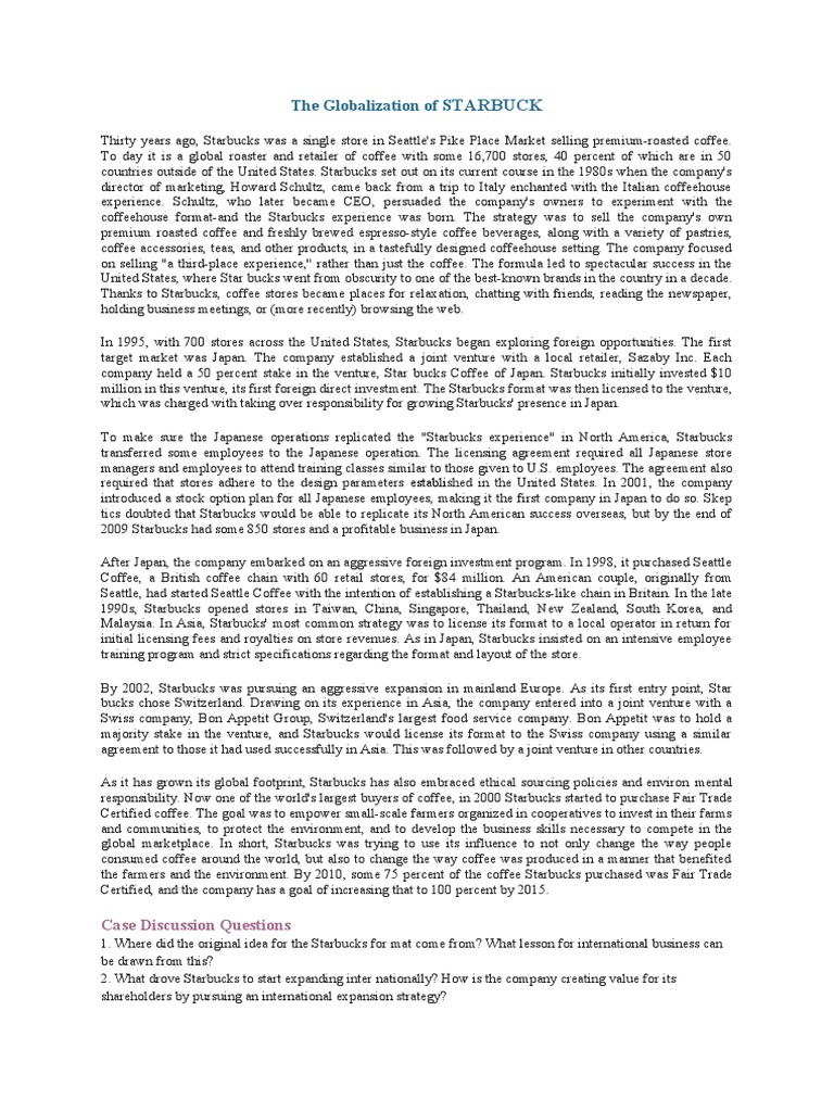 Case 1 Starbucks Globalization | PDF | Starbucks | Fair Trade