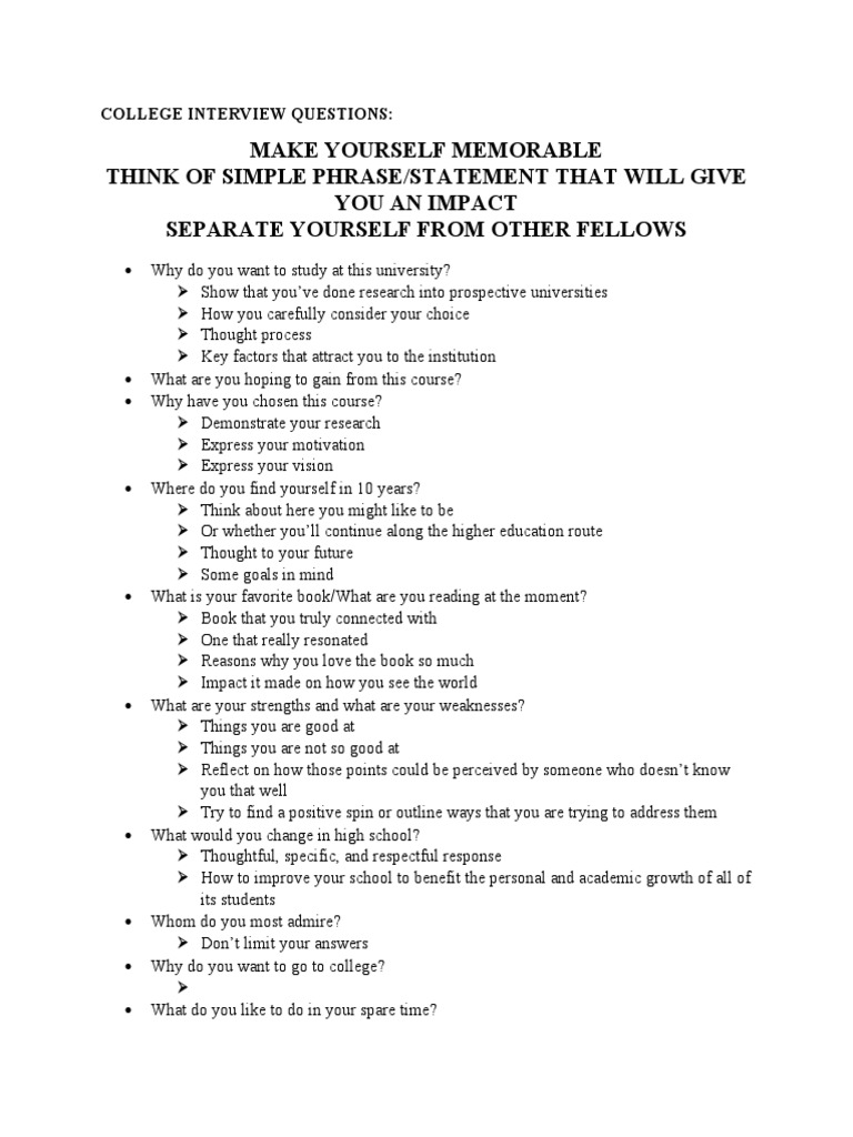 College Interview Questions | PDF | Question | Interview