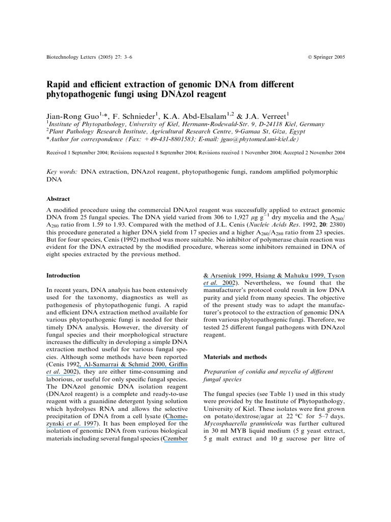 Efficient DNA Extraction from Fungi | PDF | Polymerase Chain Reaction ...