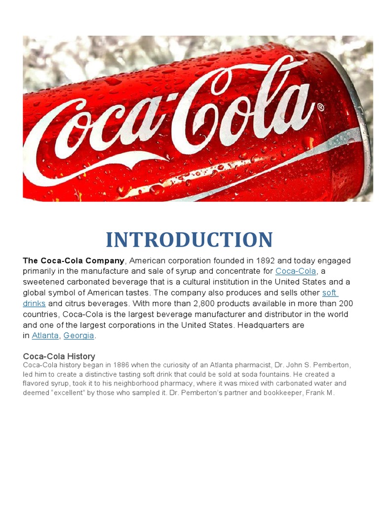 The Coca-Cola Company, American Corporation Founded in 1892 and Today ...