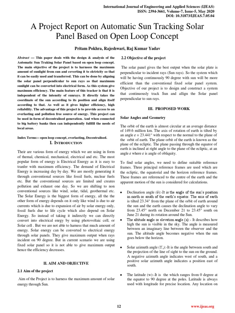 A Project Report On Automatic Sun Tracking Solar Panel Based On Open ...