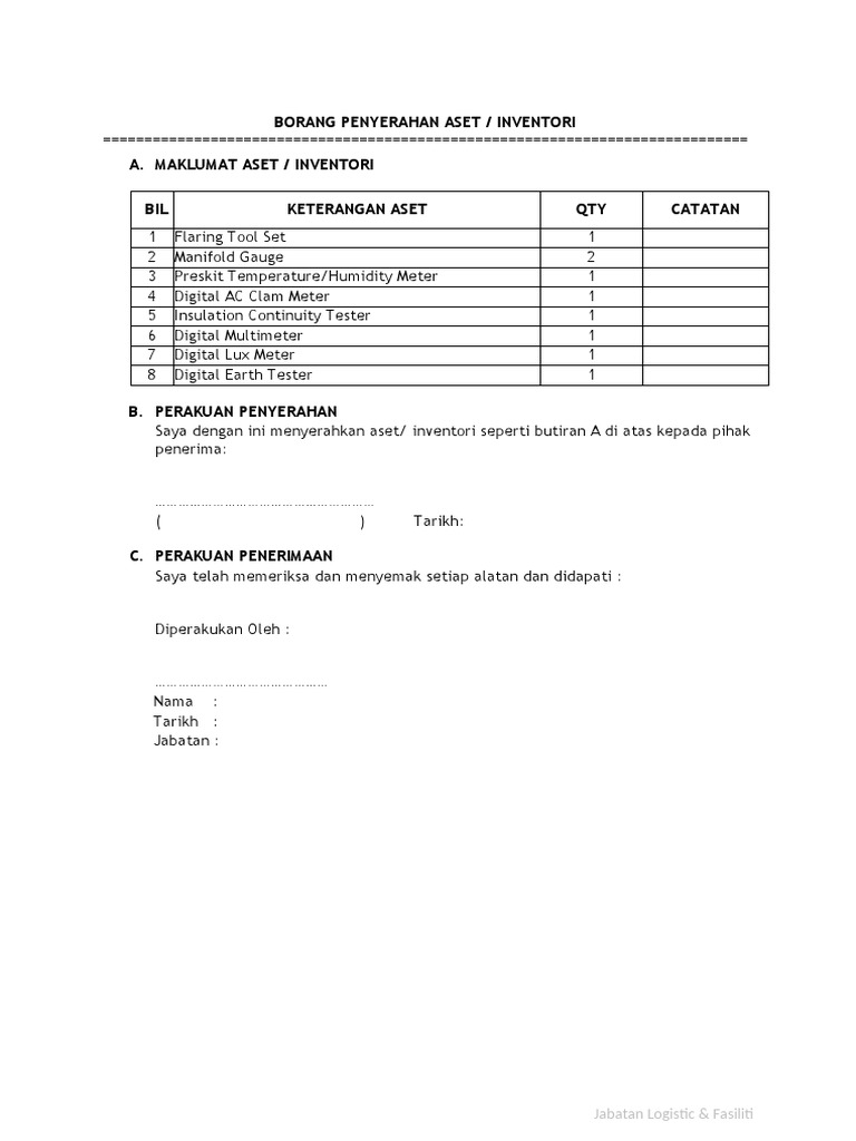 Borang Serahan Aset Syarikat | PDF