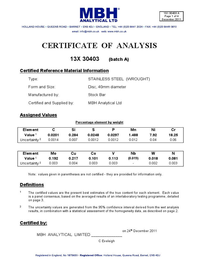 Certificate of Analysis for 13X 30403 | PDF | Chemical Substances ...
