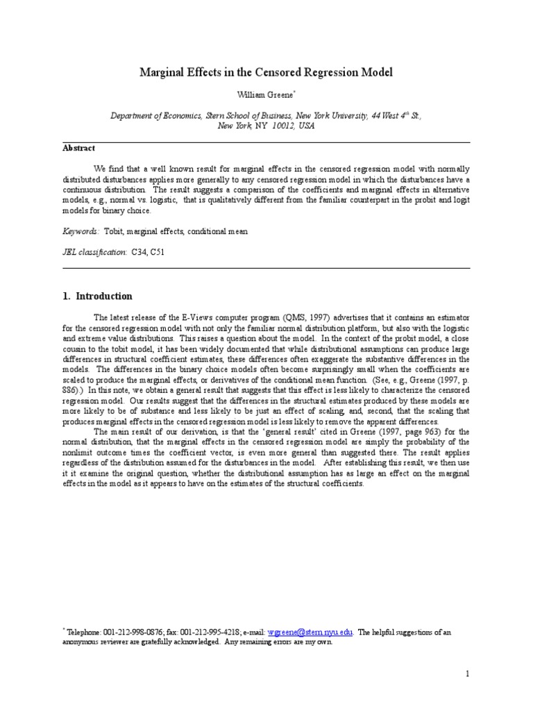 Marginal Effects In The Censored Regression Model Download Free Pdf Logistic Regression