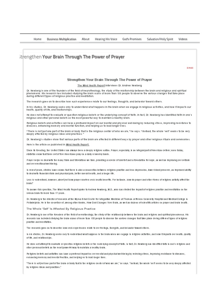 Strengthen Your Brain Through The Power of Prayer | PDF | Fat | Prayer