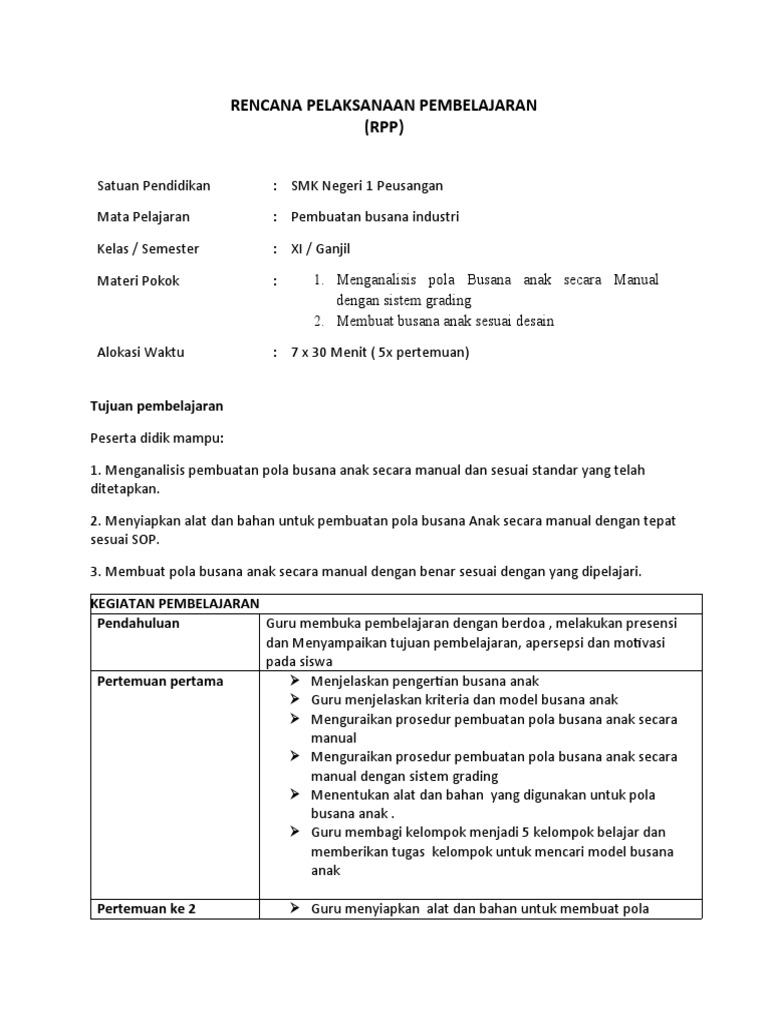 RPP Busana Anak | PDF