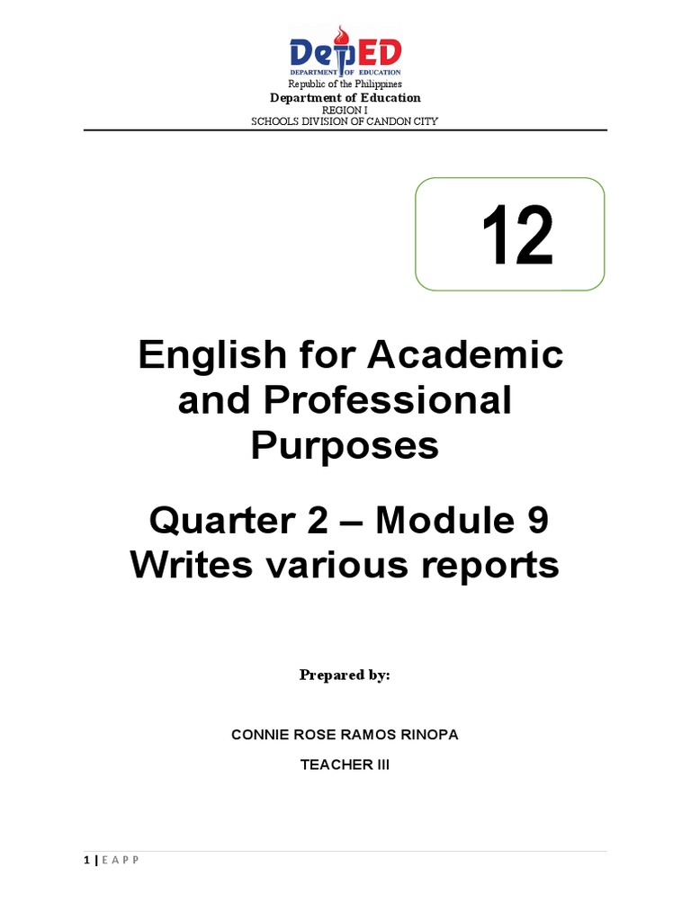 English For Academic and Professional Purposes: Quarter 2 - Module 9 ...