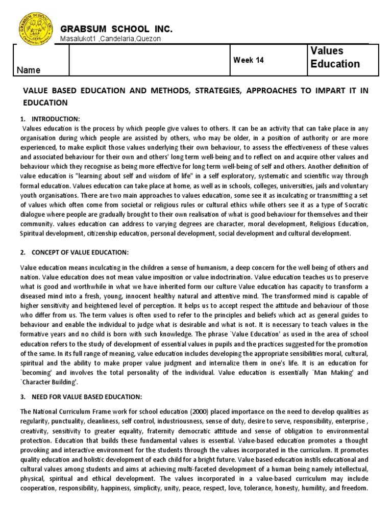 Value-Based Education at Grabsum School | PDF | Puppetry | Value (Ethics)
