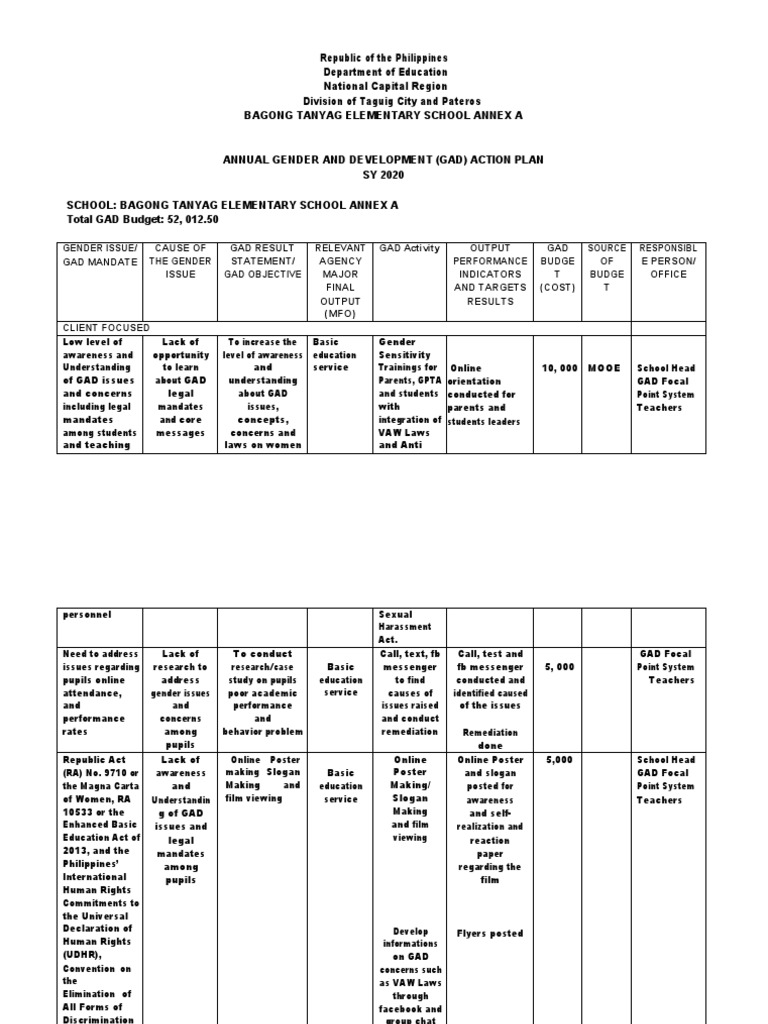 Gad Action Plan | PDF | Human Rights | Gender