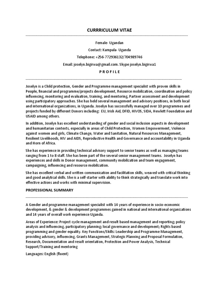 CV Joselyn Bigirwa | PDF | Uganda | Oxfam