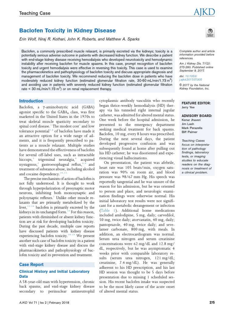 Baclofen Toxicity in Kidney Disease: Teaching Case | PDF | Chronic ...