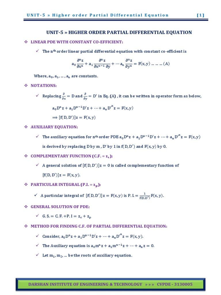 Unit-5 Higher Order Partial Differential Equation | PDF | Partial ...
