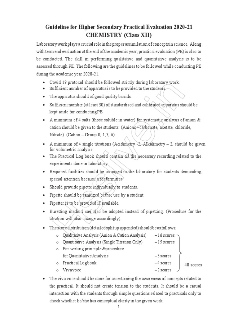Hsslive Xii Practical Scheme 2021 Chemistry1 | PDF | Titration | Chemistry