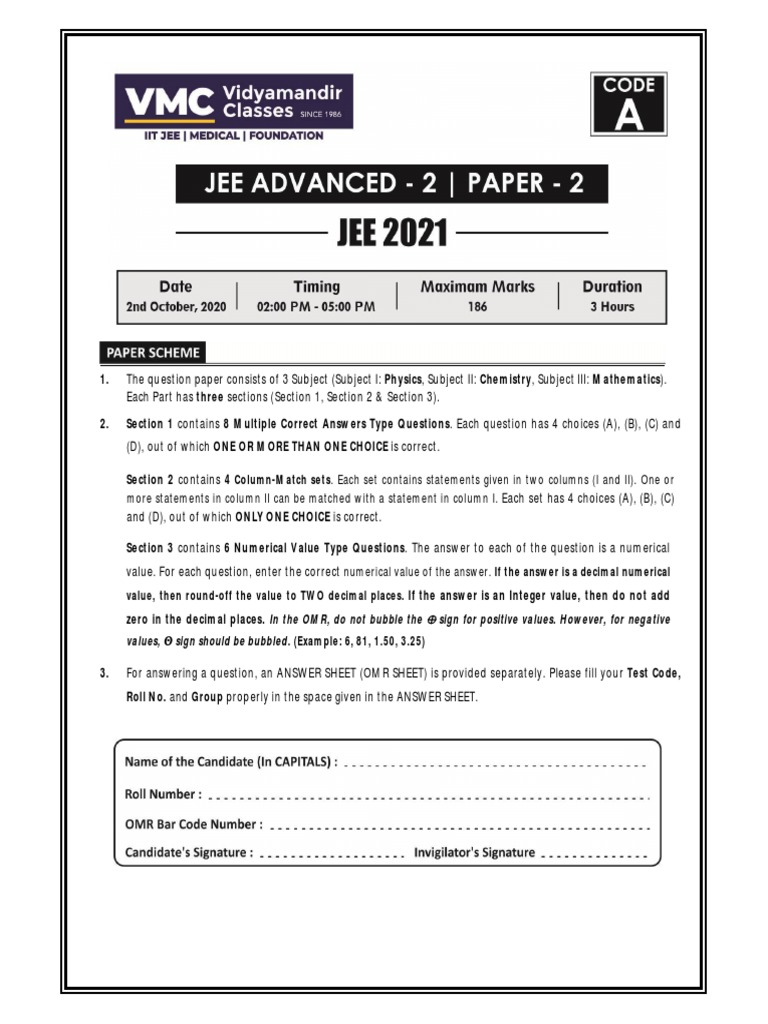2021-JEE Advanced-2-PAPER-2-Code-A | PDF | Capacitor | Numbers