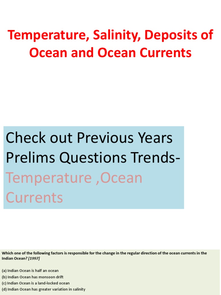Temperature Salinity Ocean Currents Tides Current Events MCQs | PDF ...