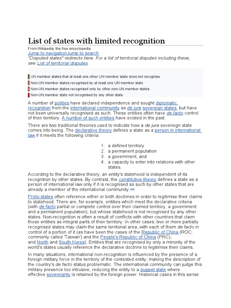 Limited Recognition States List 2025 | PDF | Sovereign State ...