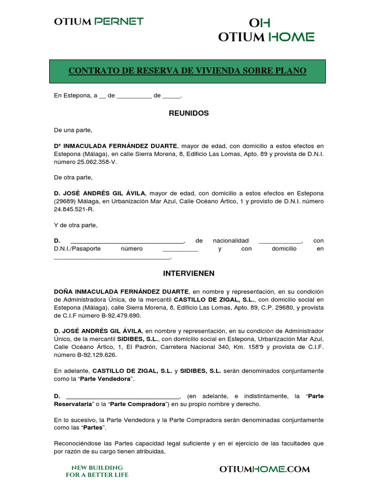 Modelo Contrato Reserva Vivienda | PDF | Arquitecto | Cheque