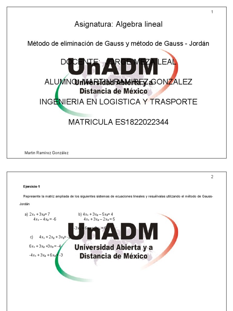 Método de Gauss-Jordán en Álgebra | PDF | Algoritmos y Estructuras de ...