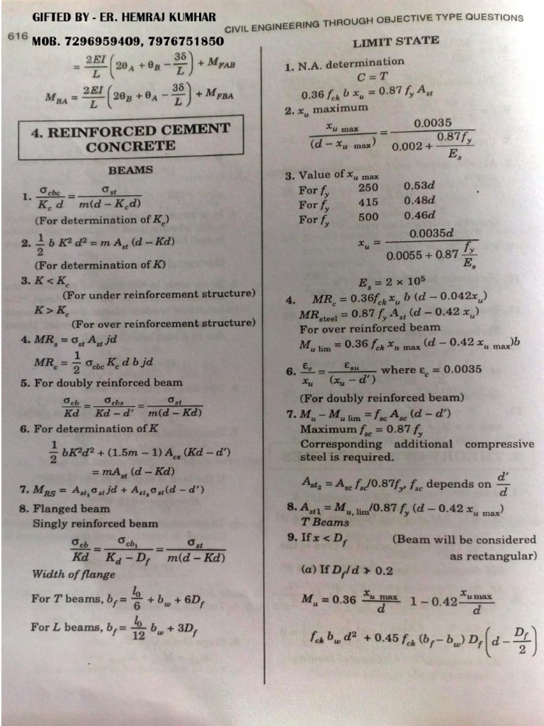 RCC All Formulas | PDF