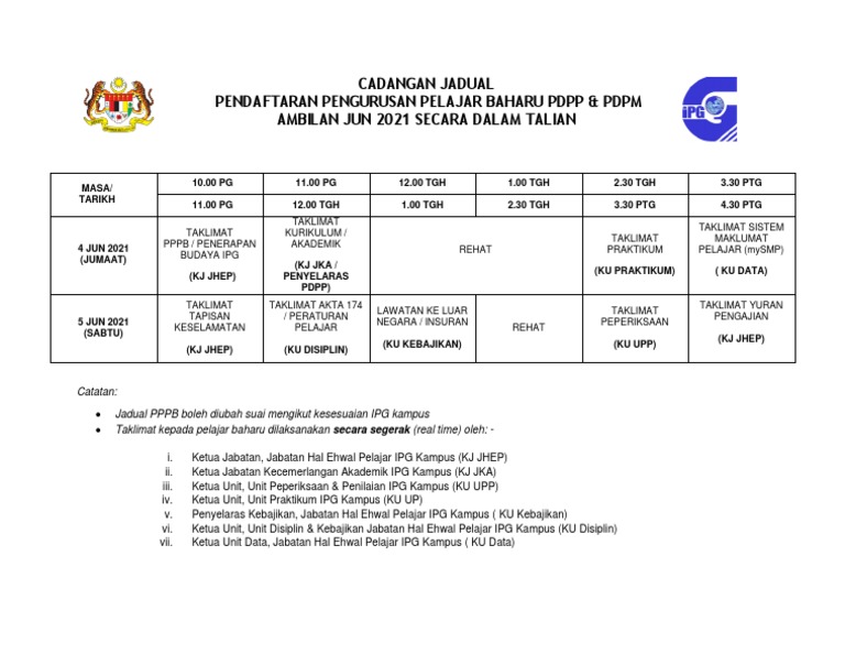 01 - Jadual Pendaftaran PDPP | PDF