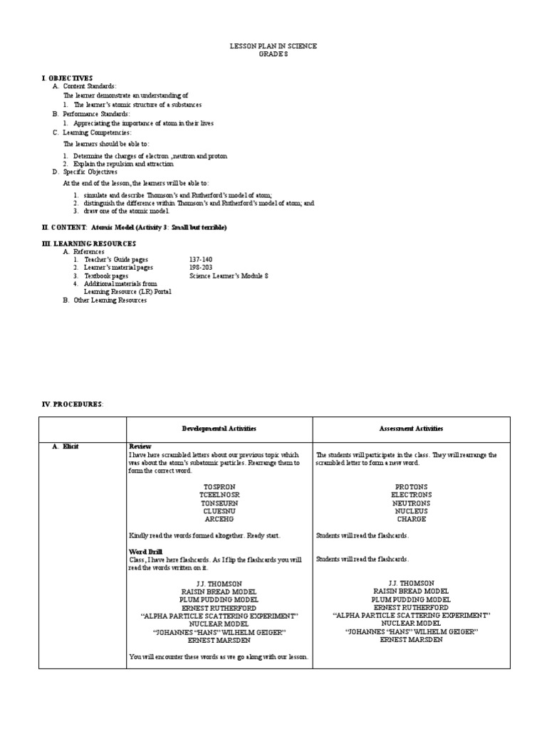 Lesson Plan 3 Chemistry | PDF | Atomic Nucleus | Atoms