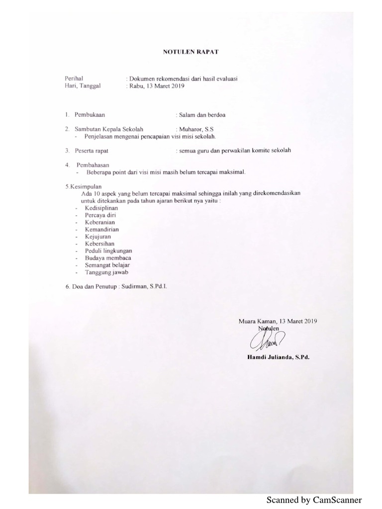 Dokumen Rekomendasi Dari Hasil Evaluasi (Notulen Rapat) | PDF
