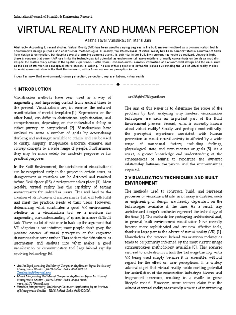 Virtual Reality's Impact on Perception | PDF | Virtual Reality ...