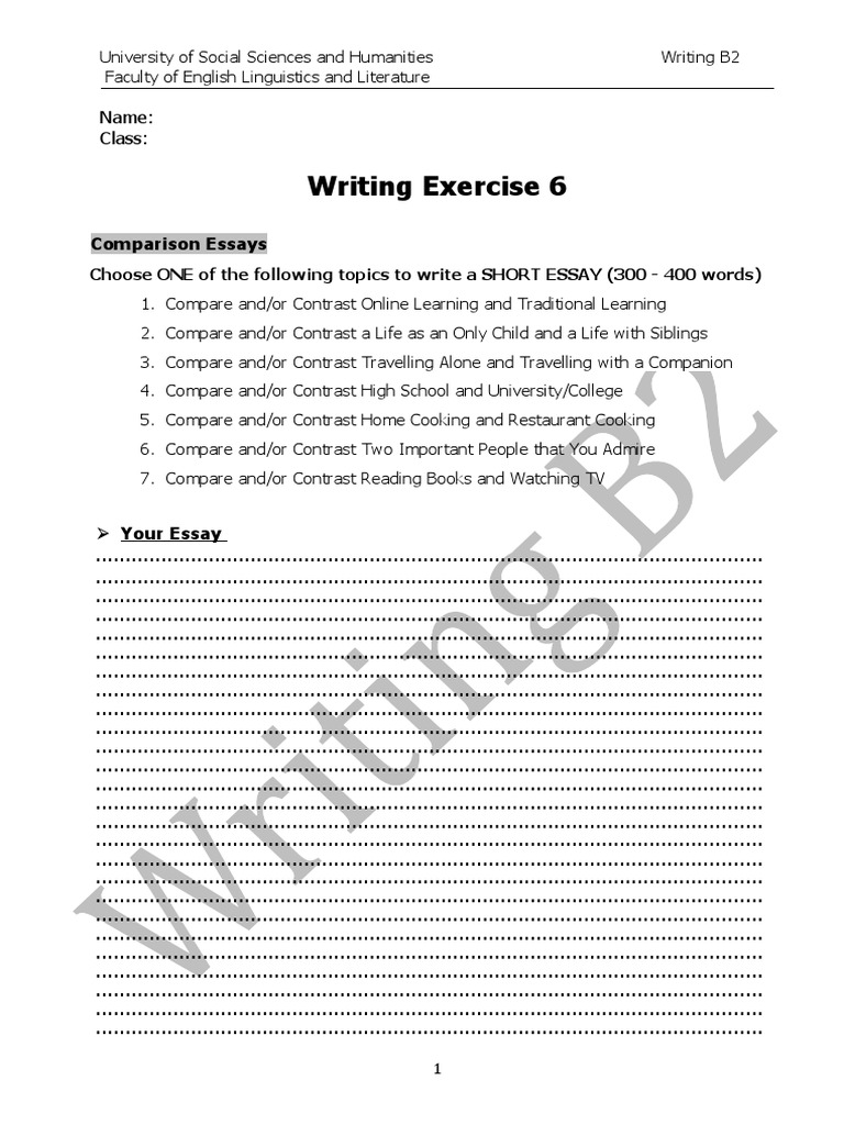USSH - Writing B2 - Writing Exercise 6 | PDF | Essays | Human Communication