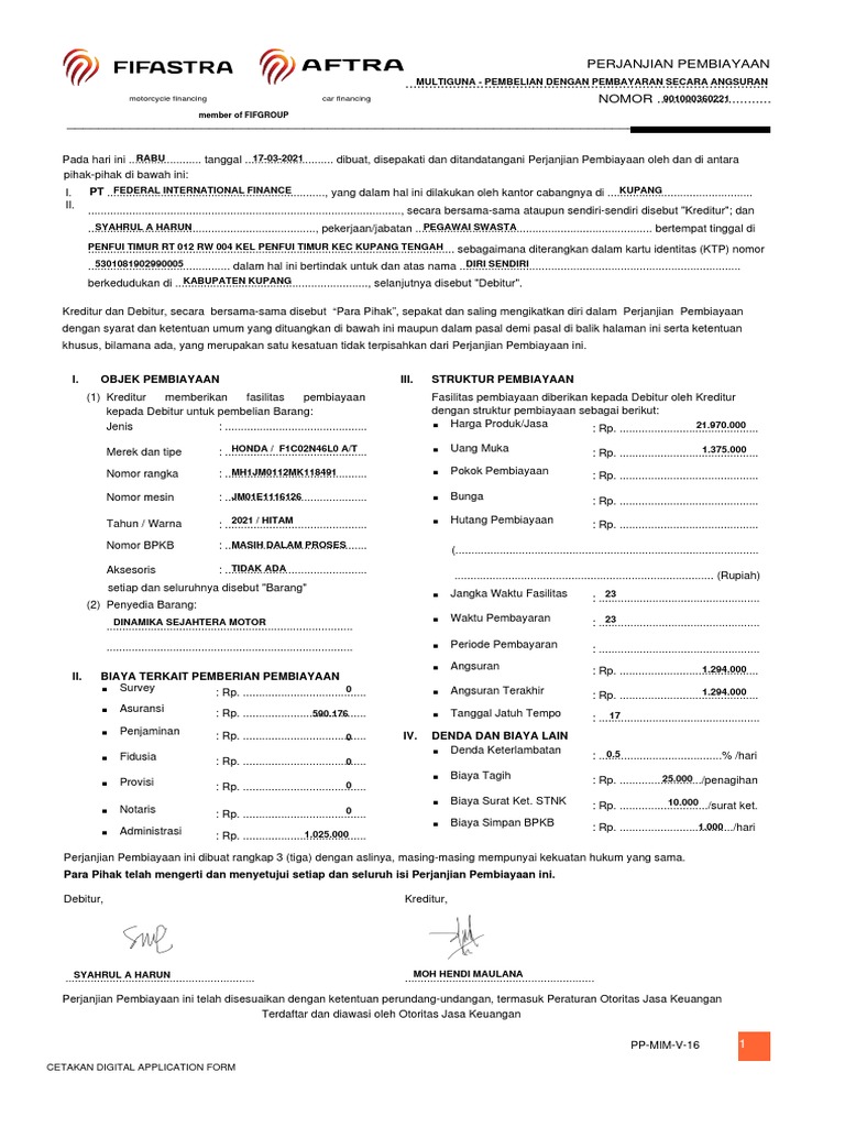 Perjanjian Pembiayaan Vehicle | PDF | Komputer