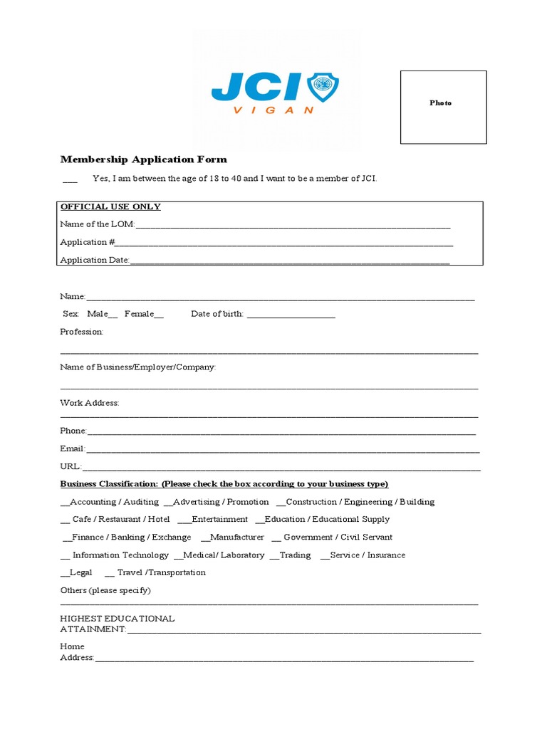 Membership Application Form JCI VIGAN | PDF | Government | Business