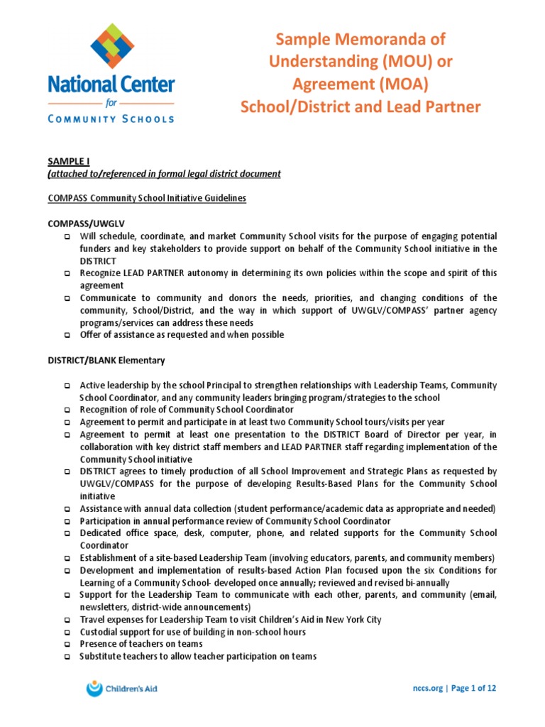 MOU MOA Samples Updated Septemebr 2018 | PDF | Community | Teachers