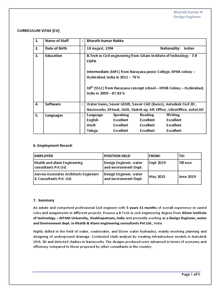 Nakka Bharath Kumar CV | PDF | Autodesk | Infrastructure
