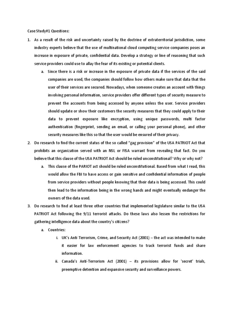 Case Study#1 | PDF | Patriot Act | Counter Terrorism
