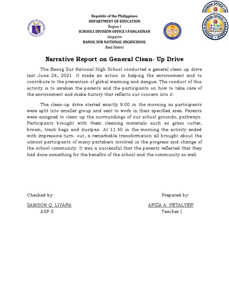 Narrative Report On General Clean-Up Drive | PDF