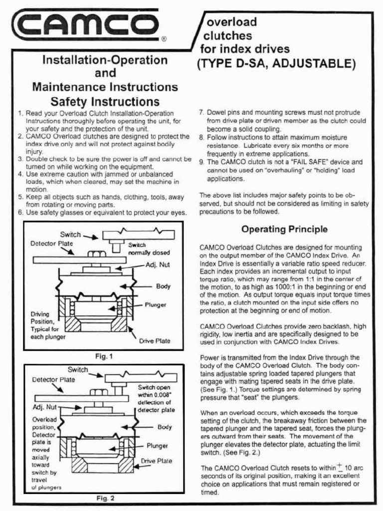 Overload Clutches For Index Drives (Type D-Sa, Adjustable) : Operating ...
