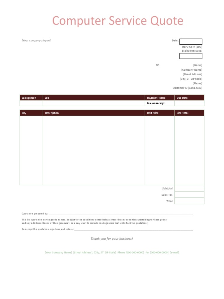 Computer Service Quote: (Your Company Slogan) | PDF | Receipt | Market ...
