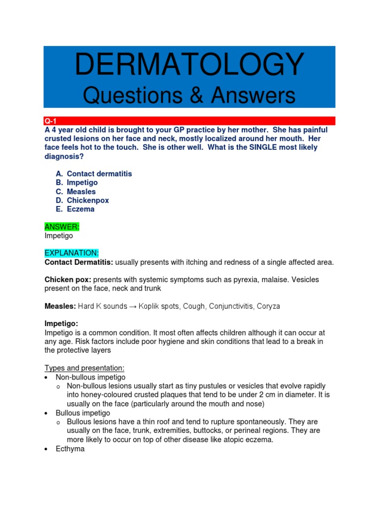 Dermatology: Questions & Answers | PDF | Dermatitis | Psoriasis