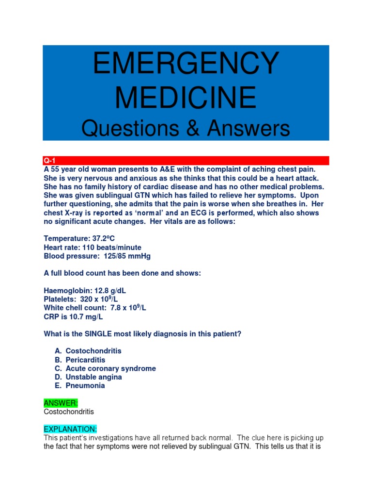 Emergency Medicine: Questions & Answers | PDF | Sepsis | Panic Attack