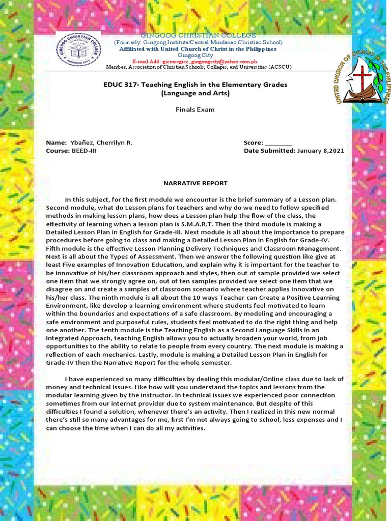 Aaaa Narrative Report | PDF | Lesson Plan | Classroom