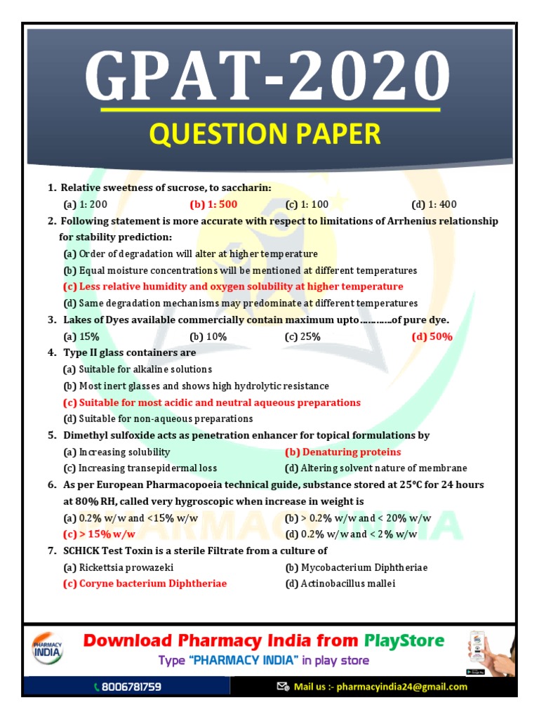 Gpat - 2020 Question Paper | Viscosity | Solution
