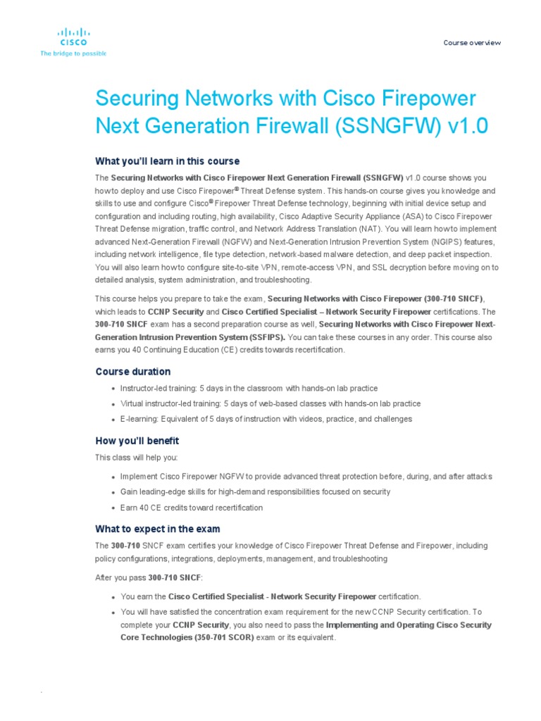 Securing Networks With Cisco Firepower Next Generation Firewall SSNGFW | Download Free PDF ...