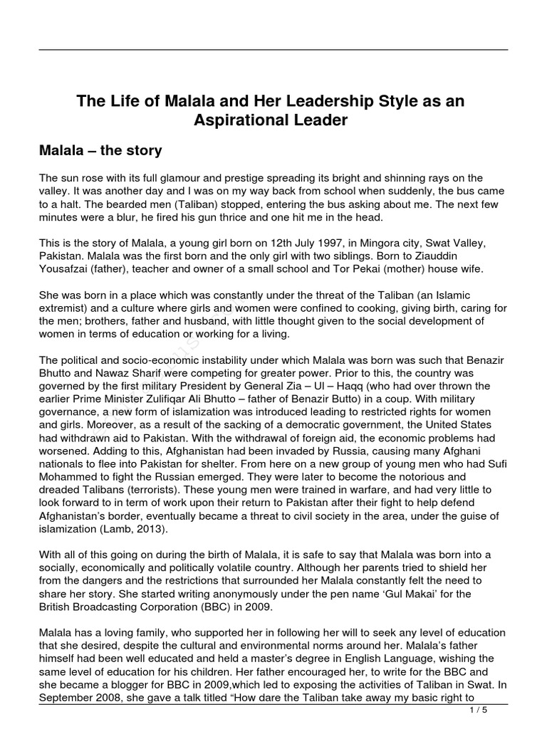 Malalas Leadership Style | PDF | Malala Yousafzai | Benazir Bhutto