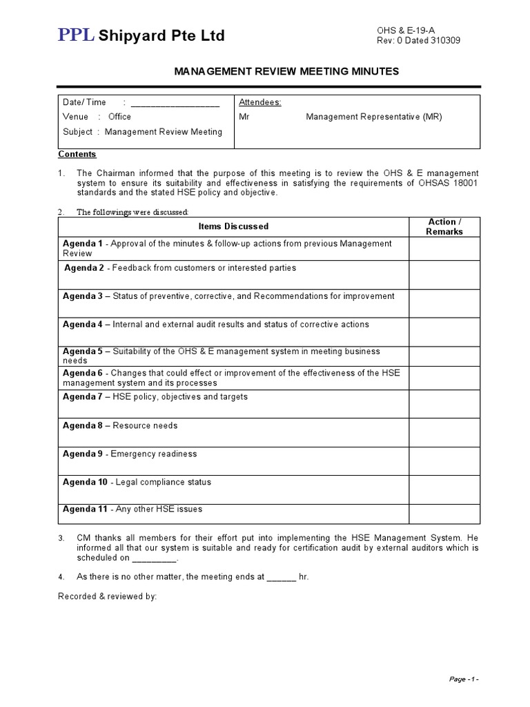 Management Review Meeting Minutes | PDF | Business