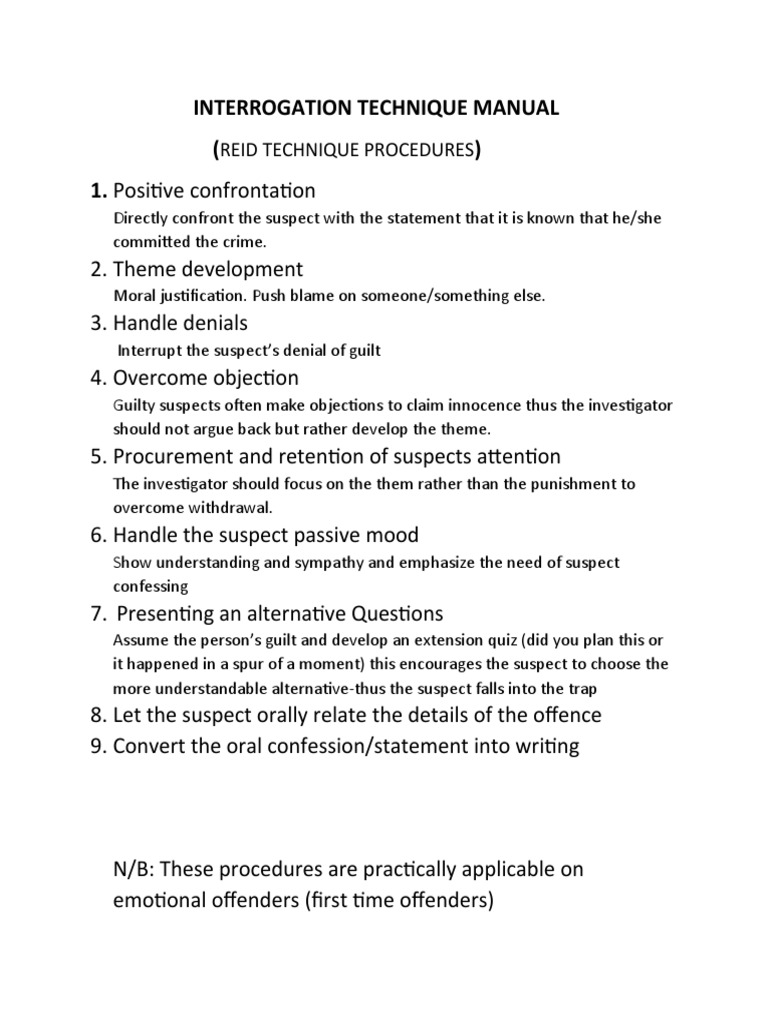Interrogation Technique Manual 1. Positive Confrontation | PDF | Career ...
